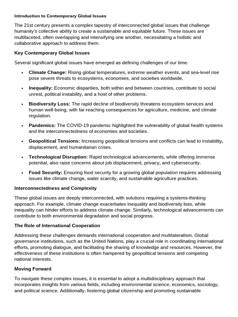Understanding Contemporary Global Issues | PDF | Food Security | Oceans