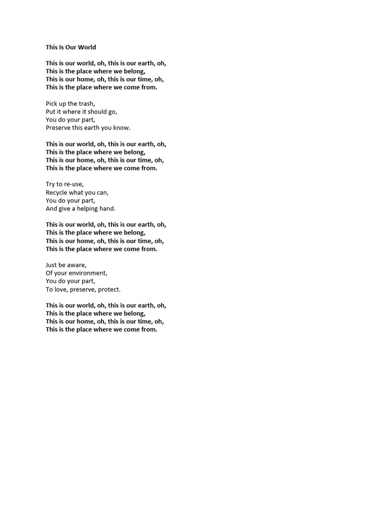 This Is Our World Lyrics | PDF