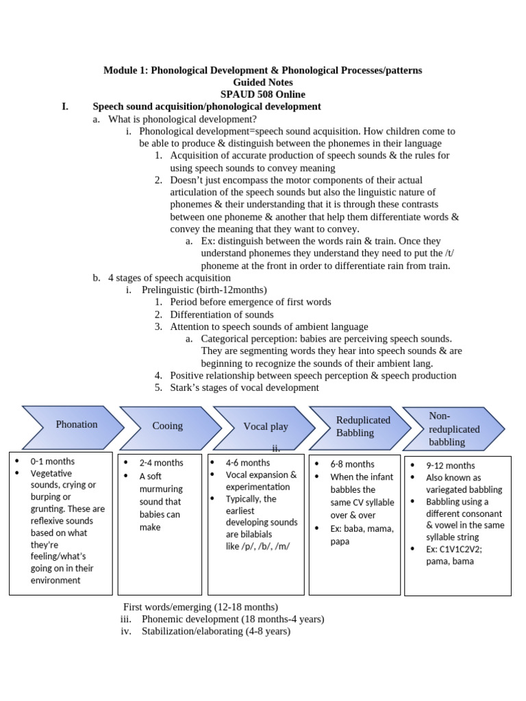 Guided Notes - Phon Dev Processes | PDF | Speech | Syllable