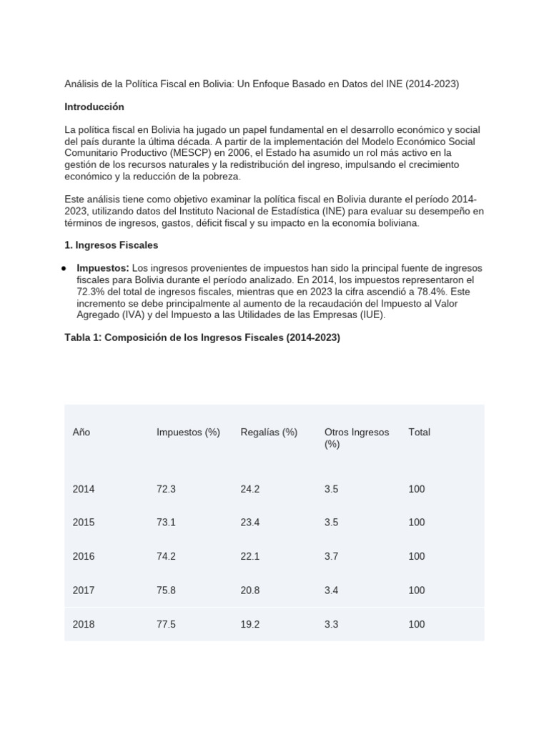 Análisis de La Política Fiscal en Bolivia Con Tab... - 1 | PDF | La ...