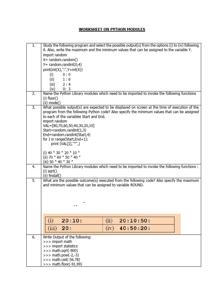 Worksheet On Python Modules | PDF | Python (Programming Language ...