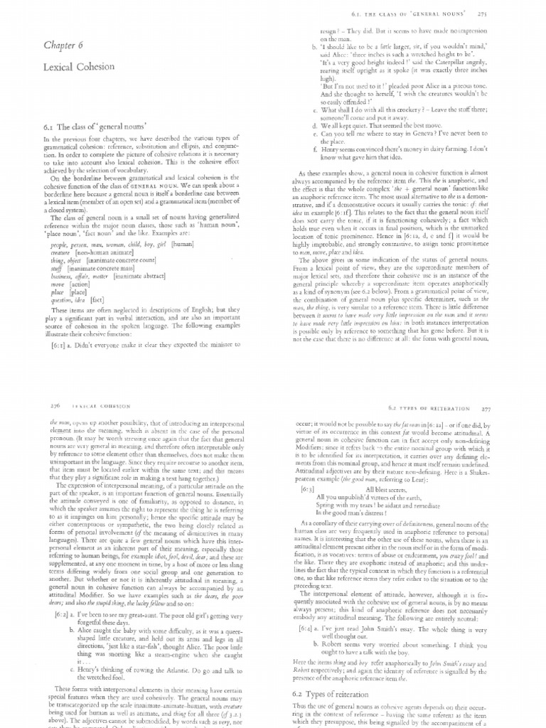 Halliday, M.a.K. Chapter 6 Lexical Cohesion | PDF