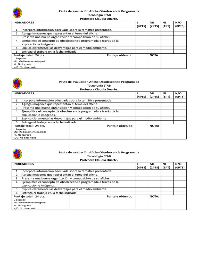 Pauta de Evaluación AFICHE 6°AB | PDF