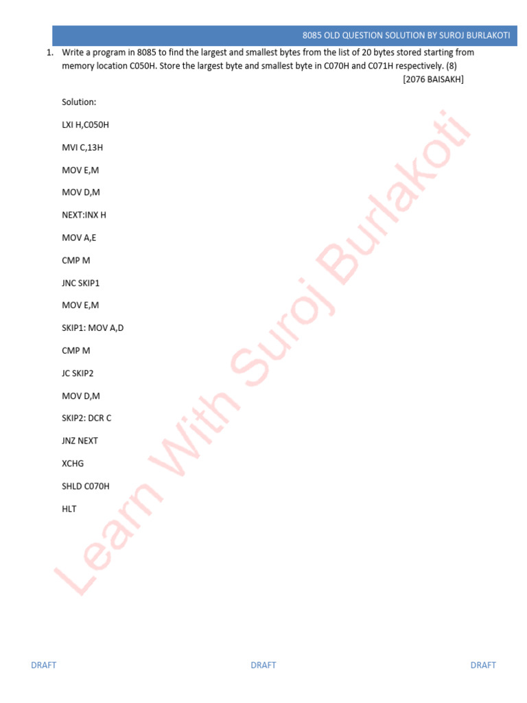 Old Question Solution 8085 Program | PDF | Computer Data | Computer Architecture