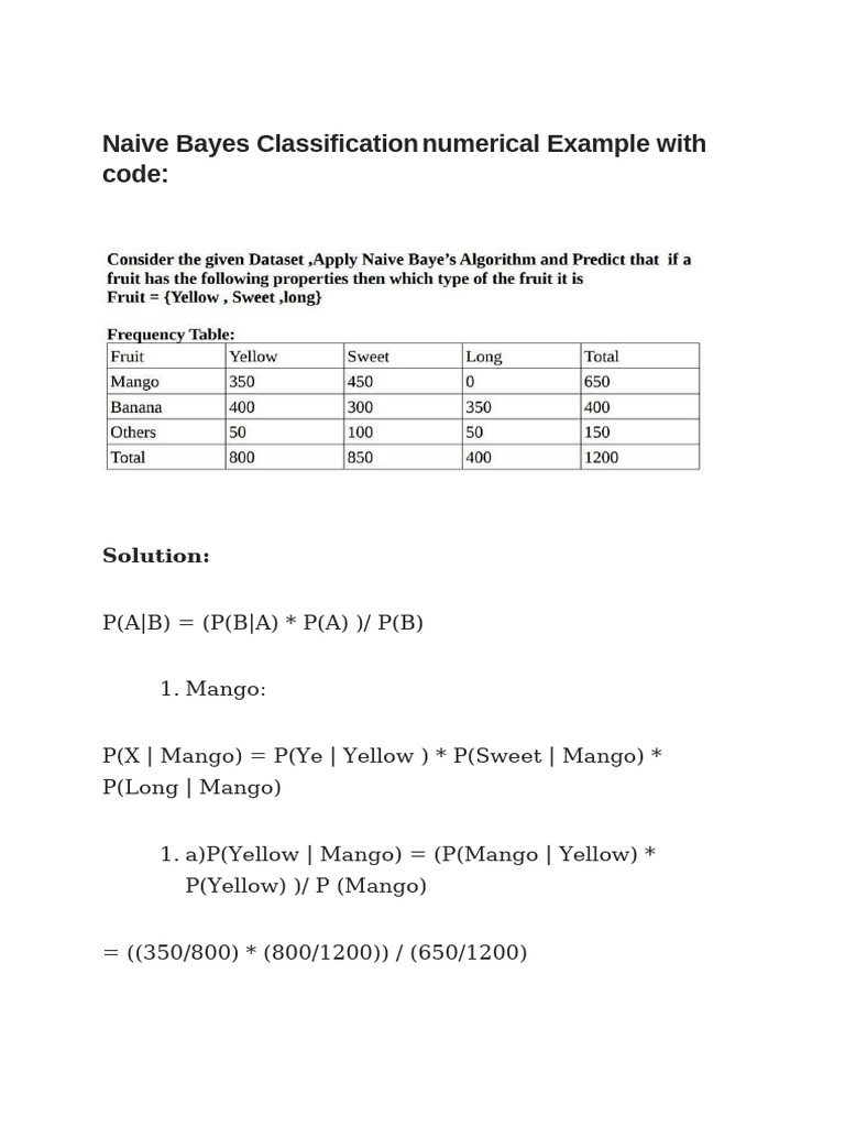 Naive Bayes Classification Numerical Example With Code | PDF | Multivariate Statistics ...