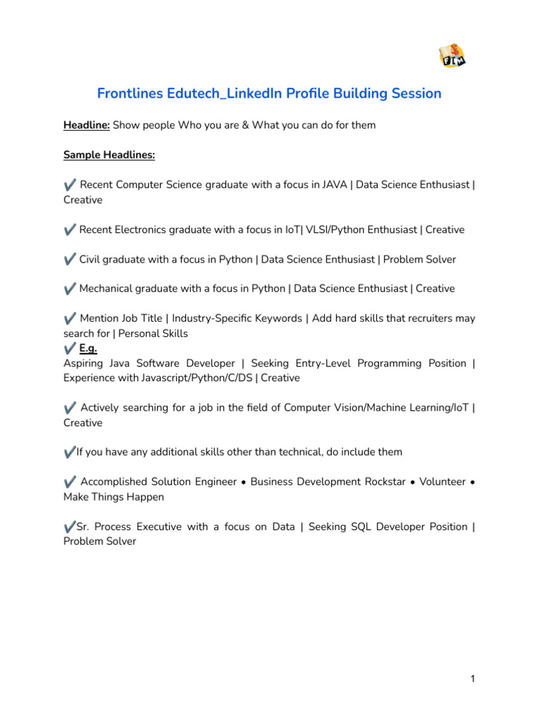 Frontlines Edutech - LinkedIn Profile Building | PDF | Linked In | Computing
