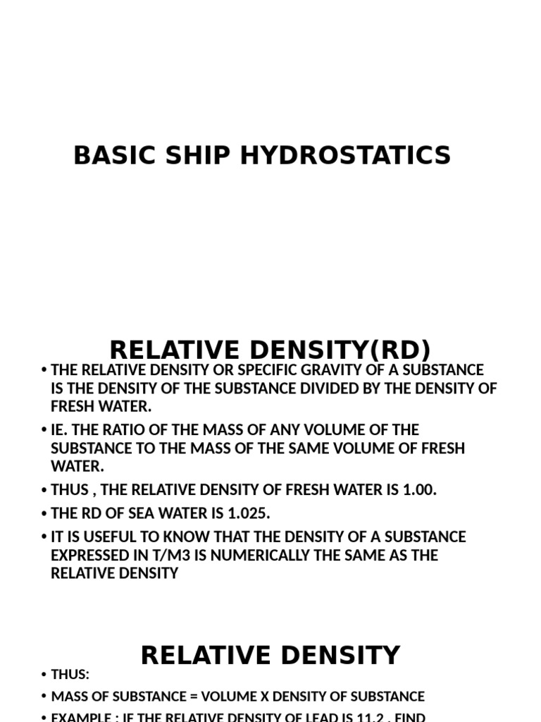 Understanding Ship Hydrostatics Basics | PDF | Density | Buoyancy