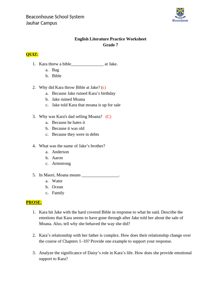 English Literature Practice Worksheet | PDF | Poetry | Writing