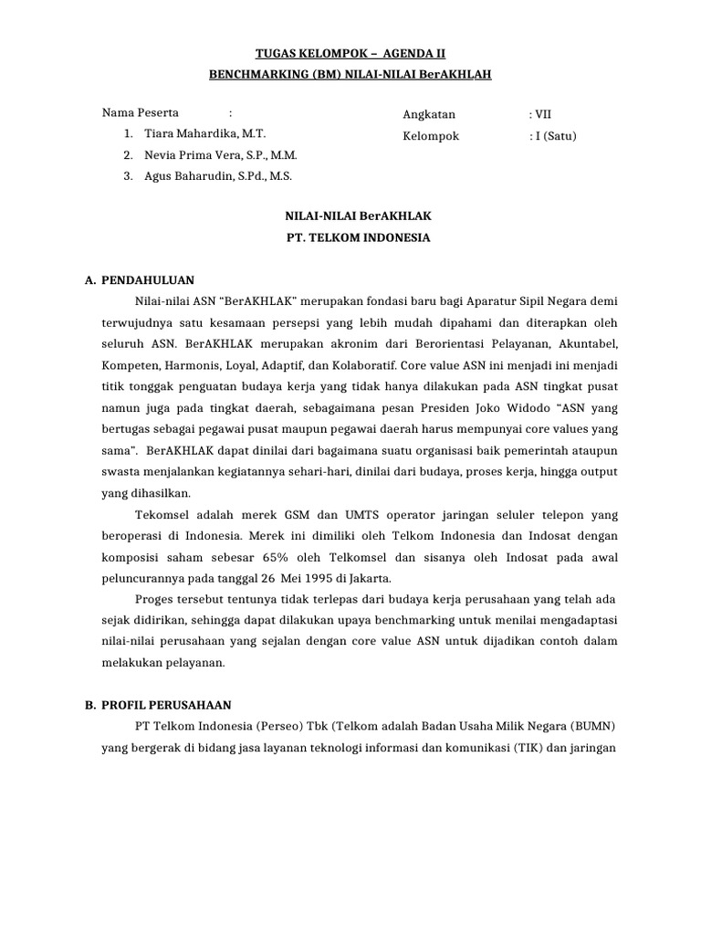 Benchmarking Nilai-Nilai BerAkhlak 2 | PDF