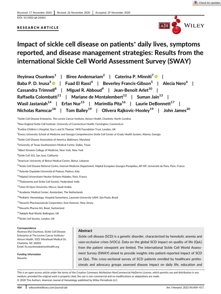 American J Hematol - 2020 - Osunkwo - Impact of Sickle Cell Disease On ...