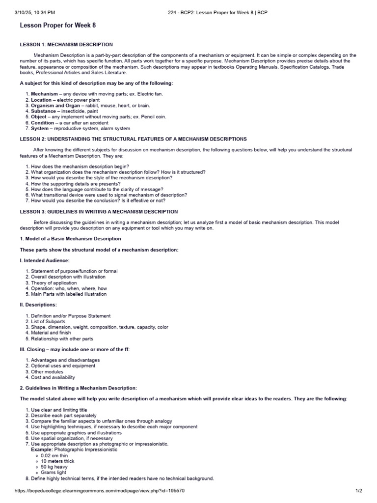 Writing Effective Mechanism Descriptions | PDF