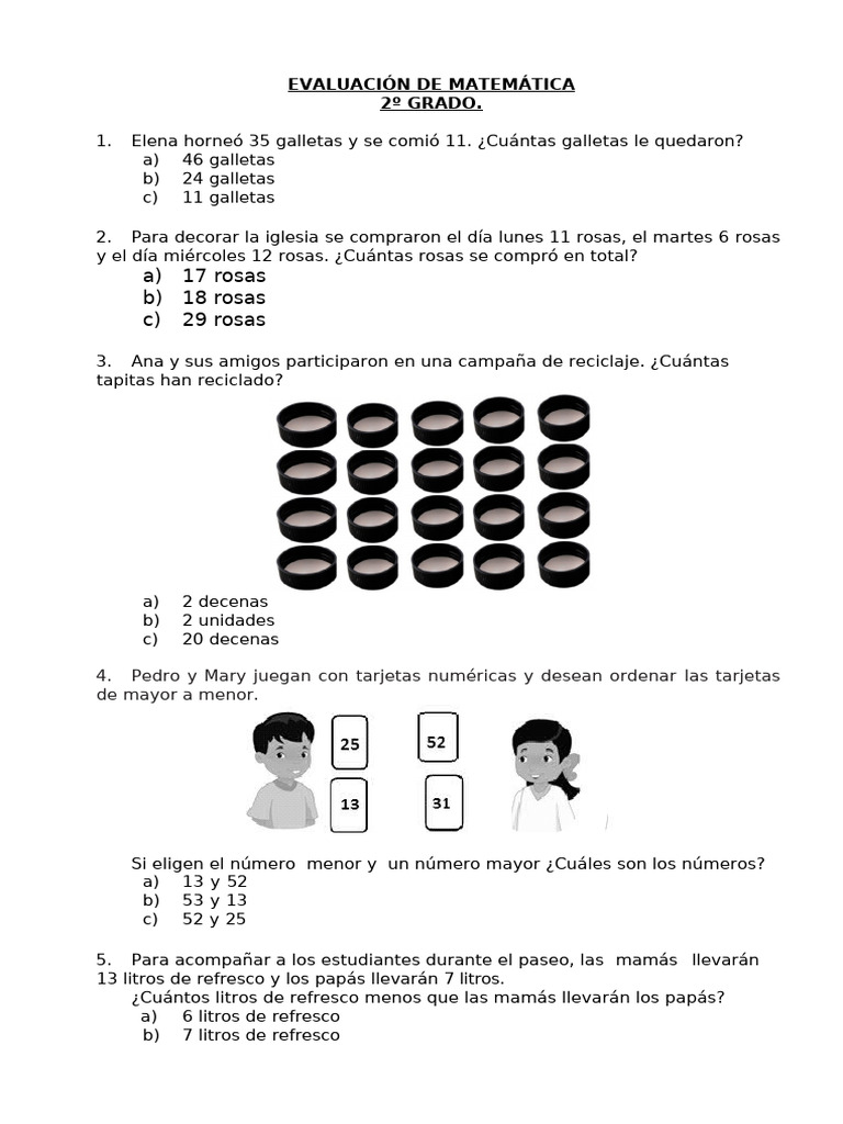 EVALUACIÓN DE RECUPERACION MATEM- 2º | PDF