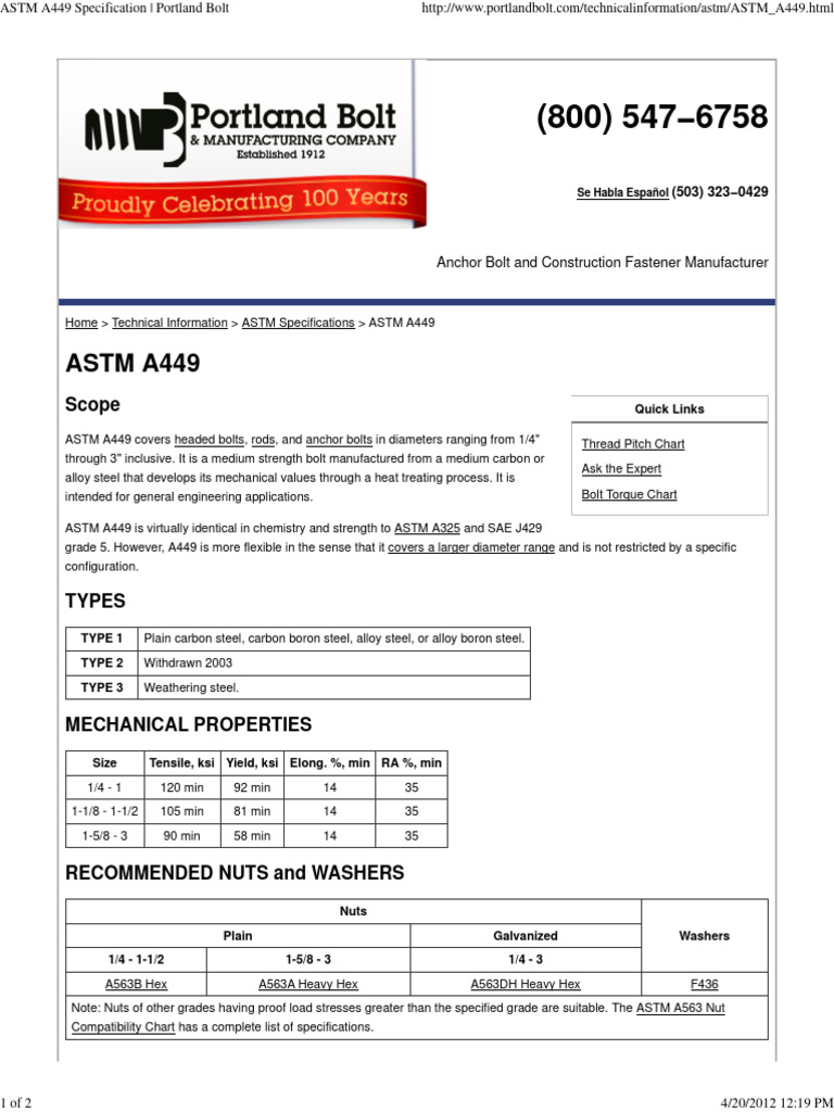 ASTM A449 Specification Portland Bolt | PDF | Screw | Nut (Hardware)