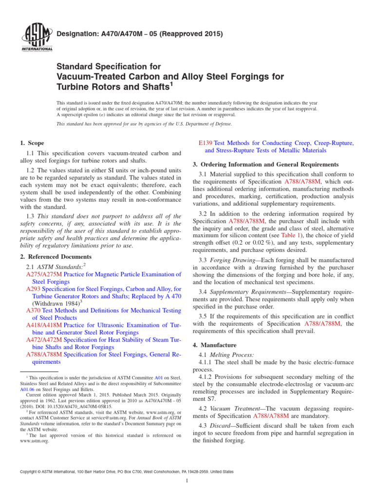 ASTM A470-470M-05 Standard Specification For Vacuum-Treated Carbon and Alloy Steel Forgings For ...