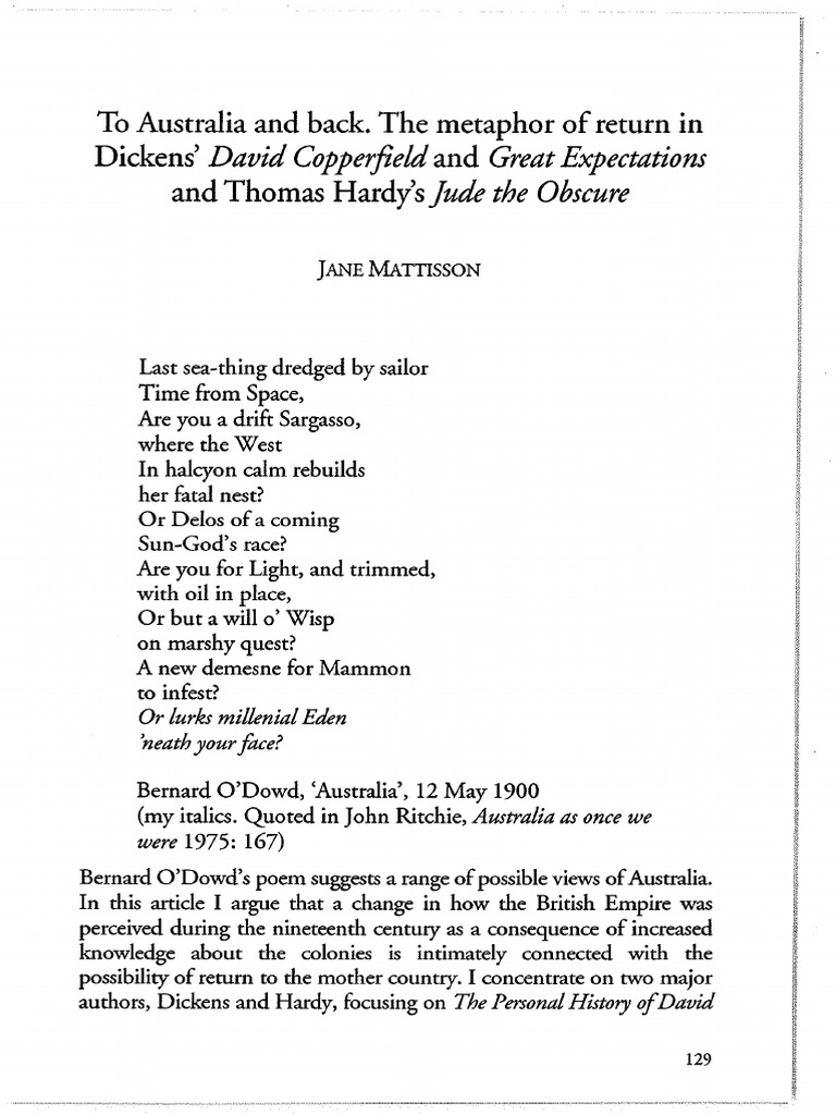 Copperfield Expectations Obscure Article To Australia and Back | PDF ...