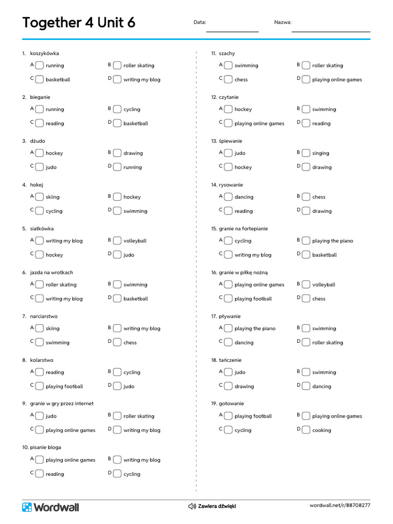 together-4-unit-6-test | PDF | Sports