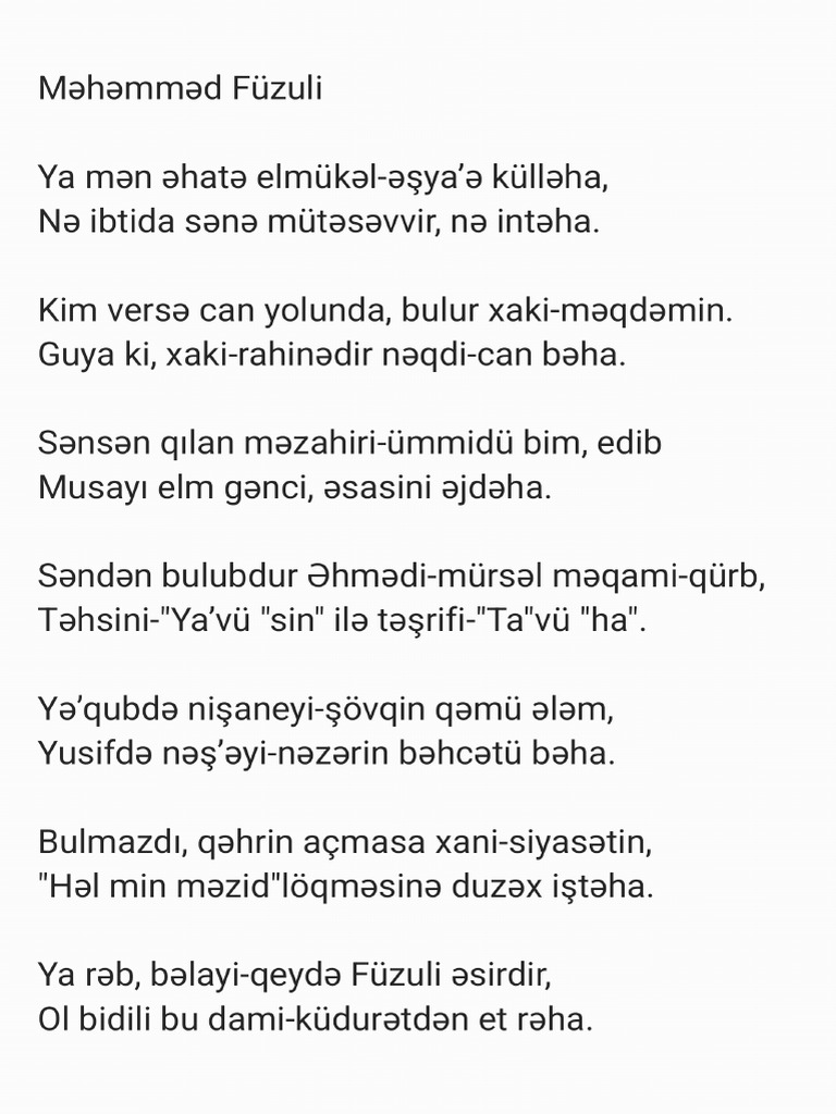 MƏHƏMMƏD Füzuli QƏZƏL | PDF