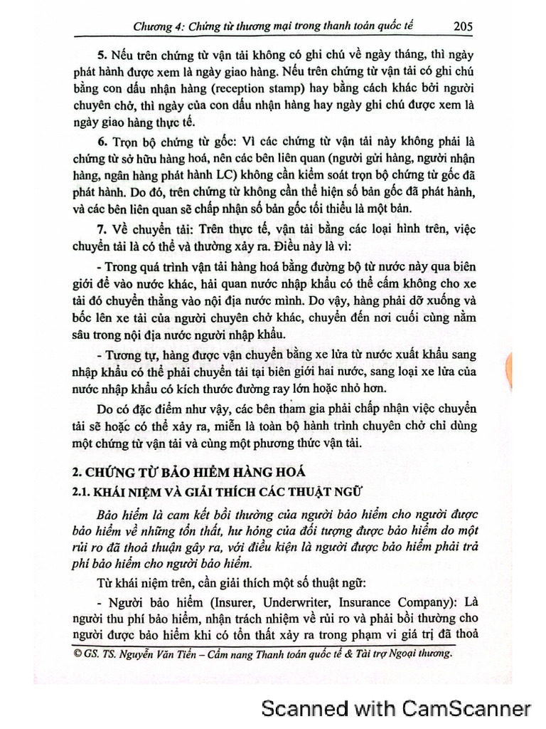 CHỨNG TỪ TRONG THANH TOÁN NT- BẢO HIỂM VÀ OTHERS (TRÍCH CẨM NANG TTQT) | PDF