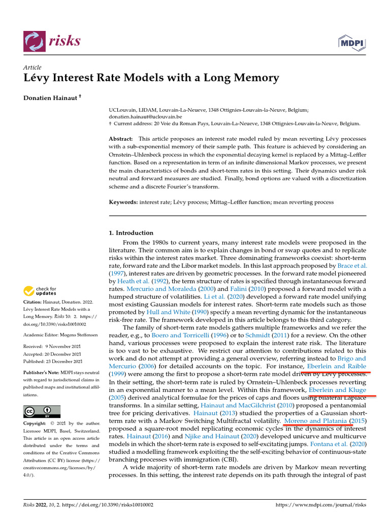 Levy Interest Rate Models With A Long Memory | PDF | Mathematical ...