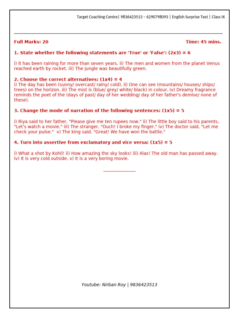 Class IX | PDF | Language Mechanics | Linguistics