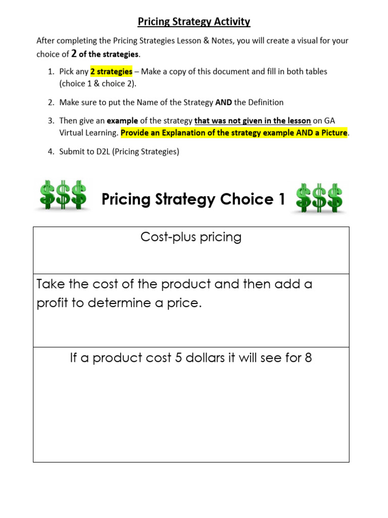Pricing Strategy Activity | PDF