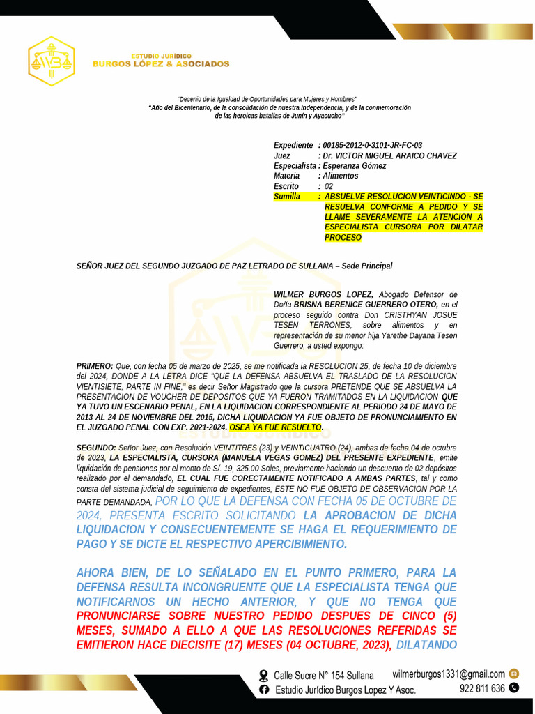 Por Lo Que La Defensa Con Fecha 05 de Octubre de 2024, Presenta Escrito Solicitando | PDF ...