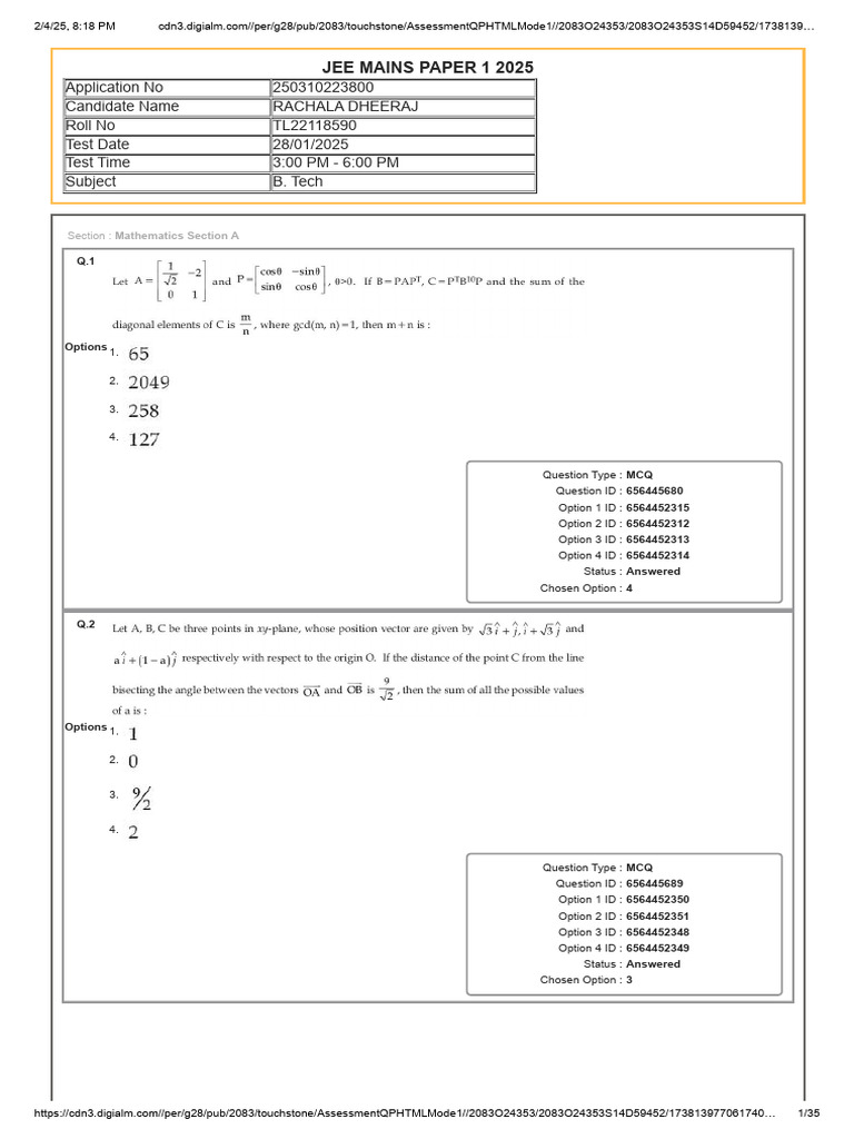 JEE Mains Paper | PDF | Multiple Choice | Evaluation Methods