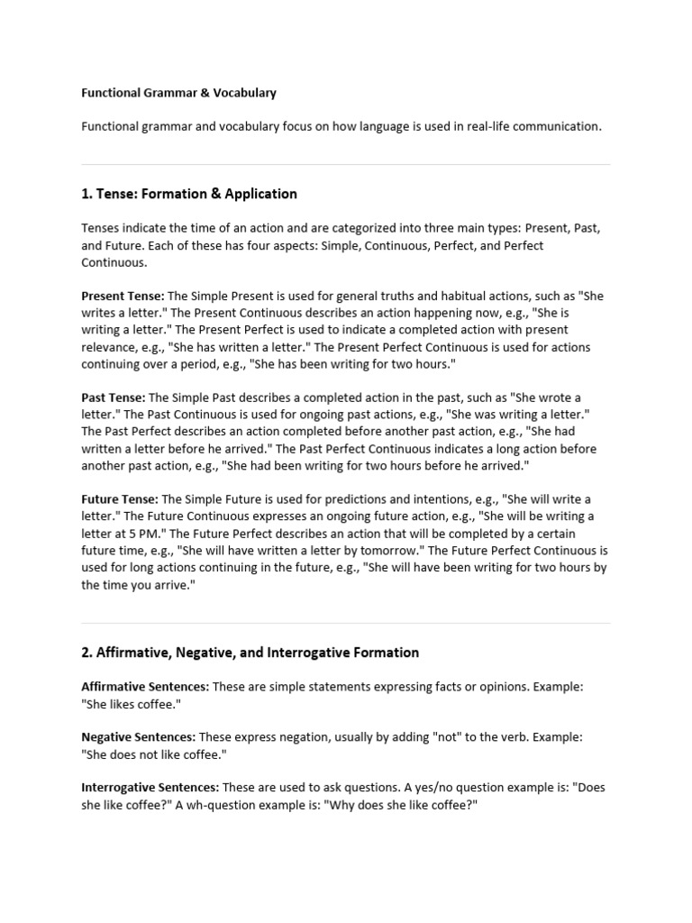 Functional Grammar & Vocabulary | PDF | Perfect (Grammar) | Grammatical ...