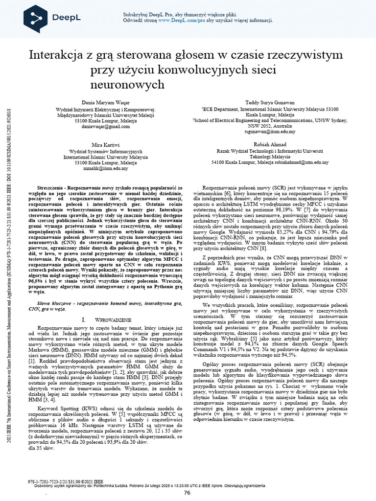 Real-Time Voice-Controlled Game Interaction Using Convolutional Neural Networks Pl | PDF