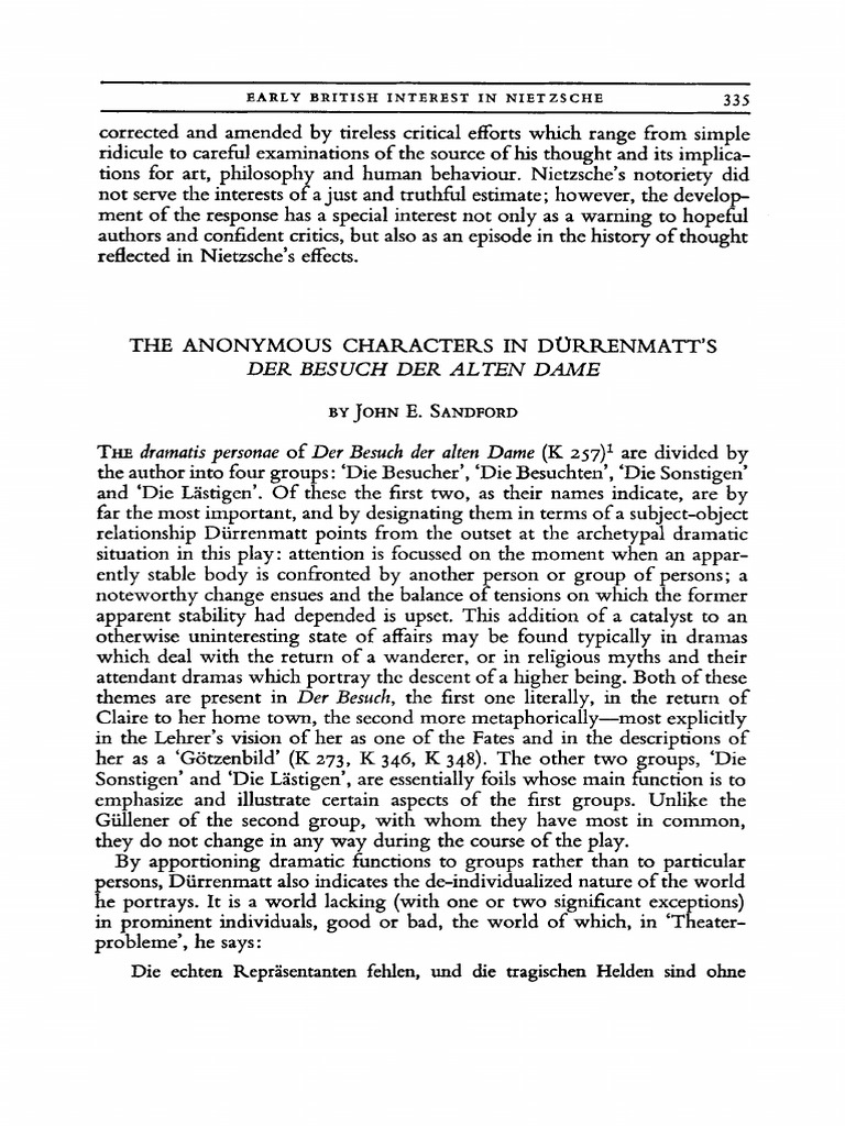 John E. Sandford ：《The Anonymous Characters In Dürrenmatt's Der Besuch ...