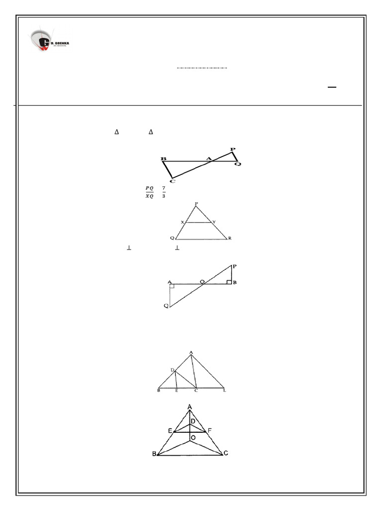 Class 10 Triangles Worksheet | PDF