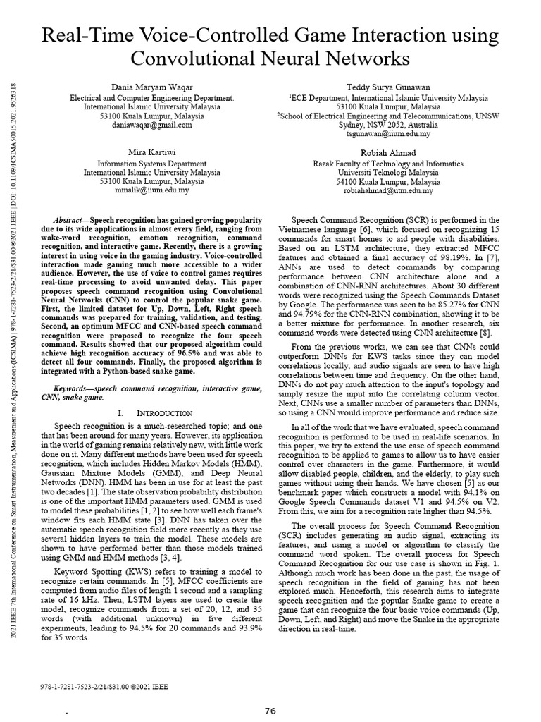 Real-Time Voice-Controlled Game Interaction Using Convolutional Neural Networks | PDF | Deep ...