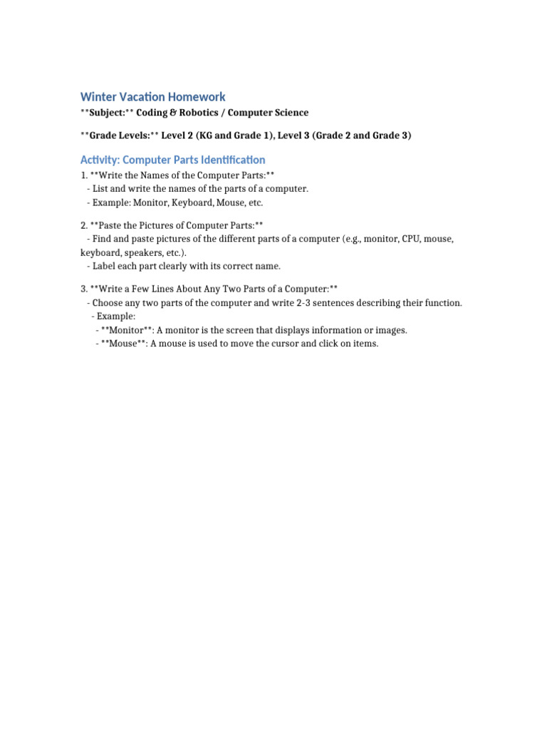 Winter Vacation Homework | PDF