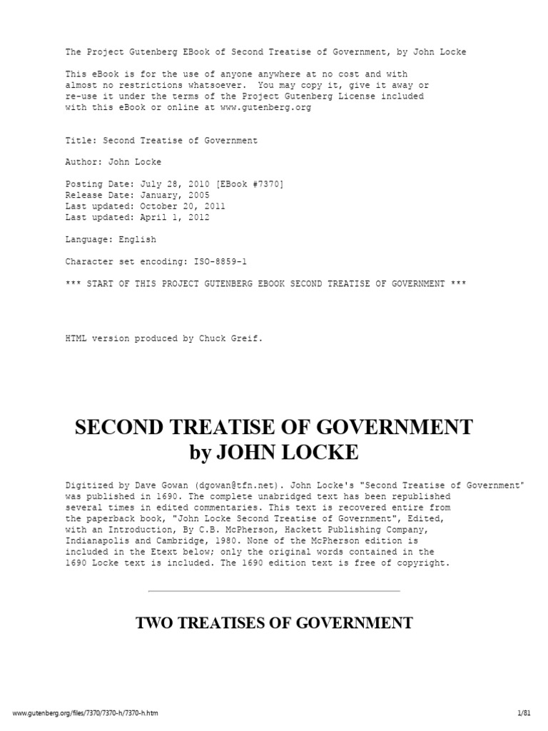 Locke John Second Treatise 1690 | PDF | Crimes | Crime & Violence