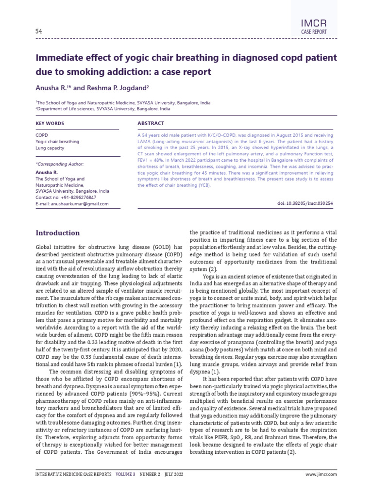 Immediate effect of yogic chair breathing in diagnosed copd patient due ...