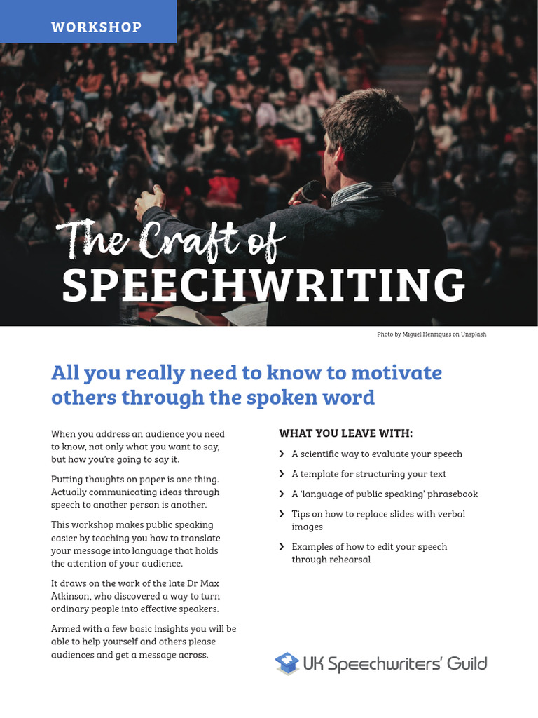 The Craft of Speechwriting Workshop | PDF | Public Speaking | Human ...