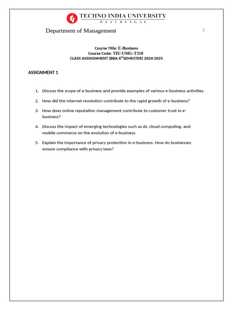 E Bus Class Assignment 1 | PDF