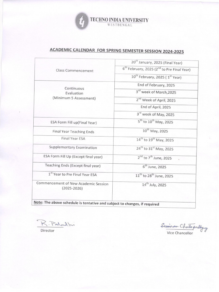 Academic Calendar (Spring Semeser) For Students | PDF
