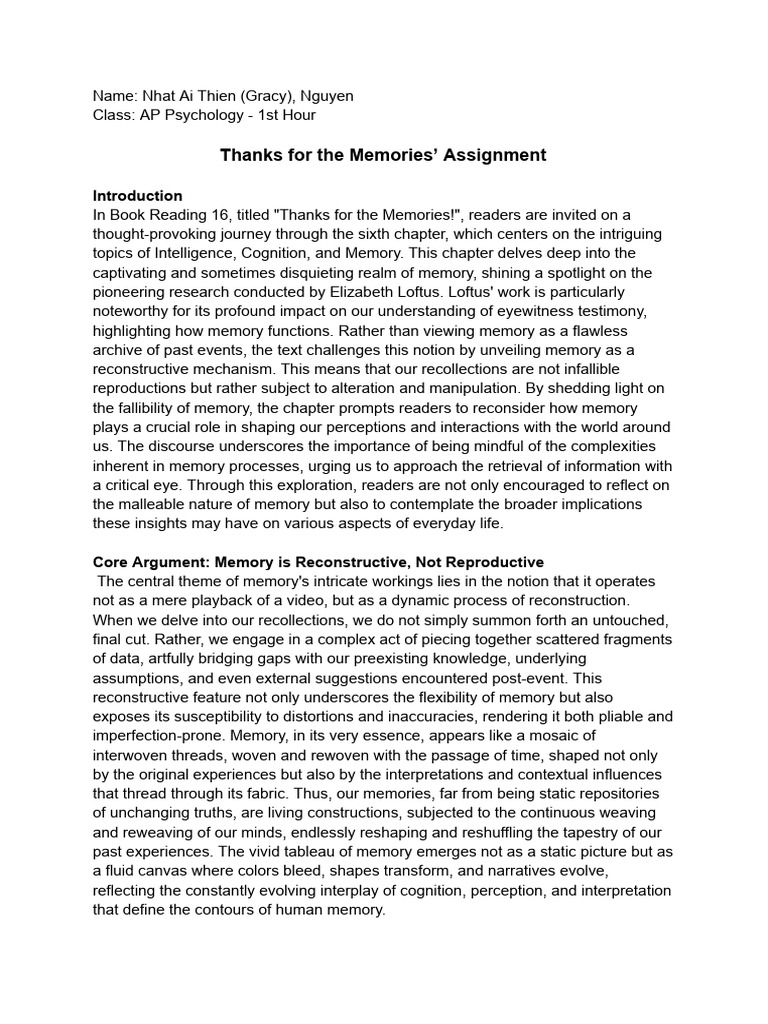 Reconstructive Memory Insights from Loftus | PDF | Memory | Neuroscience