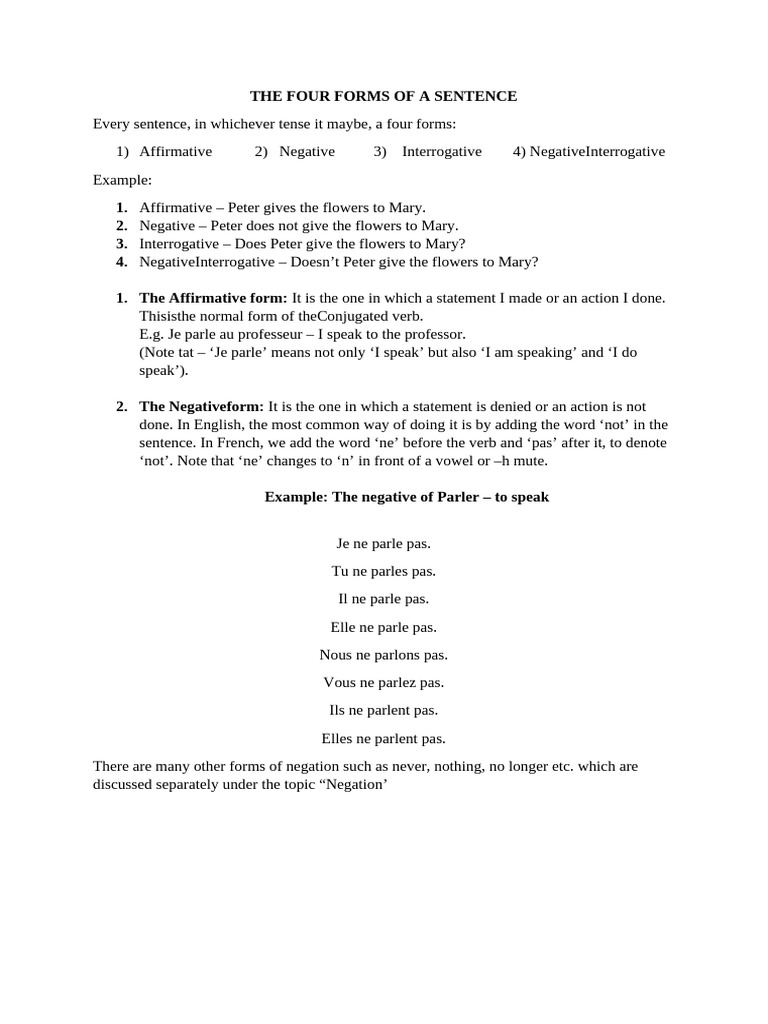 The Four Forms of A Sentence | PDF | Question | Language Mechanics