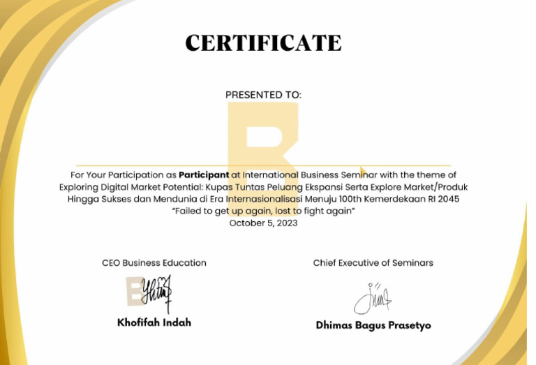 Lia Setiawati E-Certificate IBS 27 | PDF