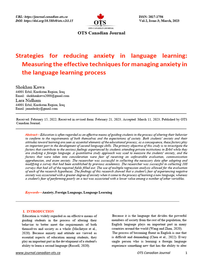Strategies For Reducing Anxiety in Language Learni | PDF | Anxiety ...