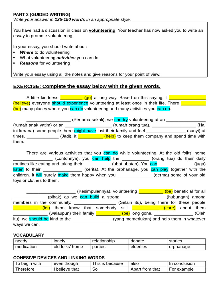 Part 2 Essay Exercise Volunteering | PDF