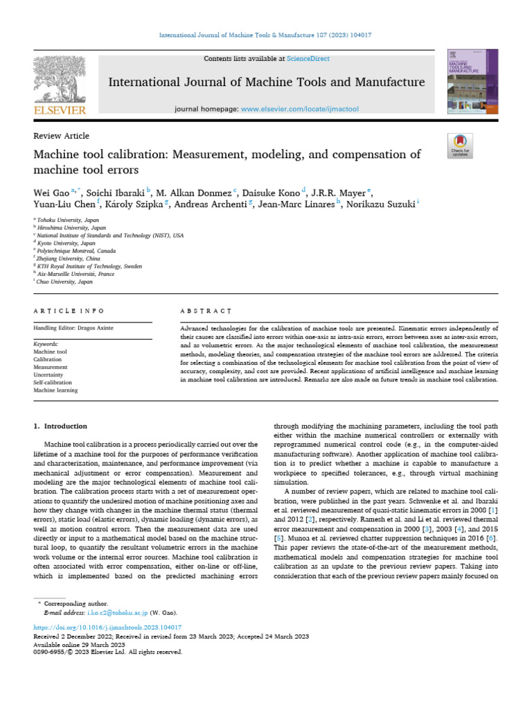 Machine tool calibration - Measurement, modeling and compensation | PDF | Rotation | Machines