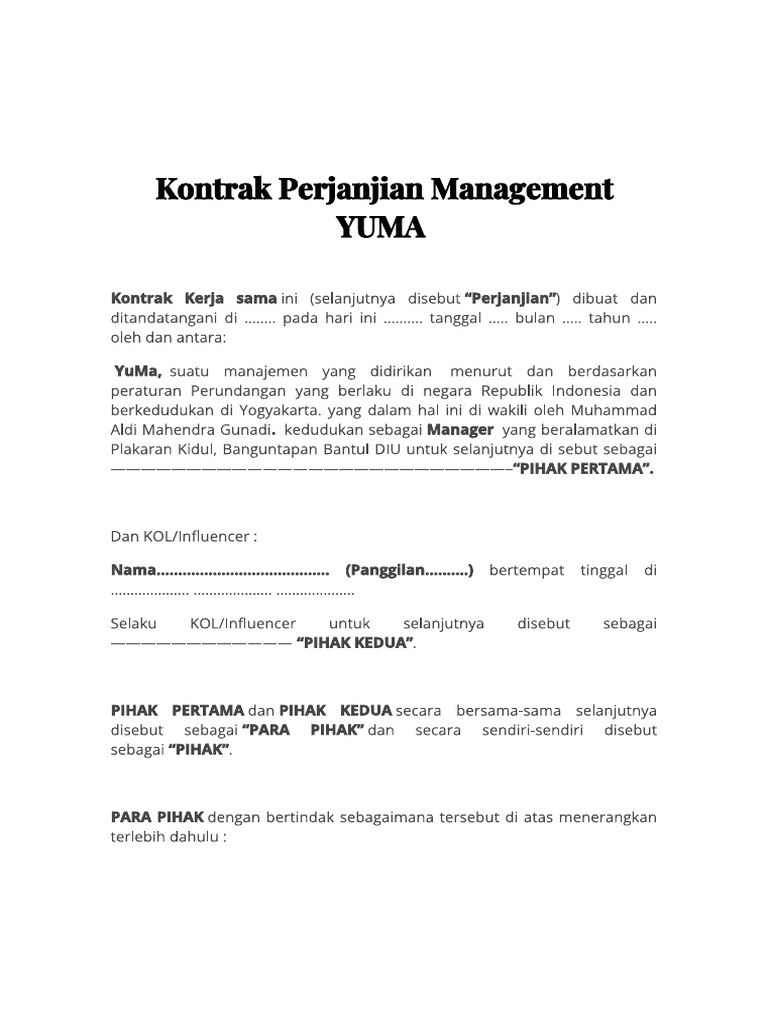 Buka Kontrak Management YuMA Fix | PDF