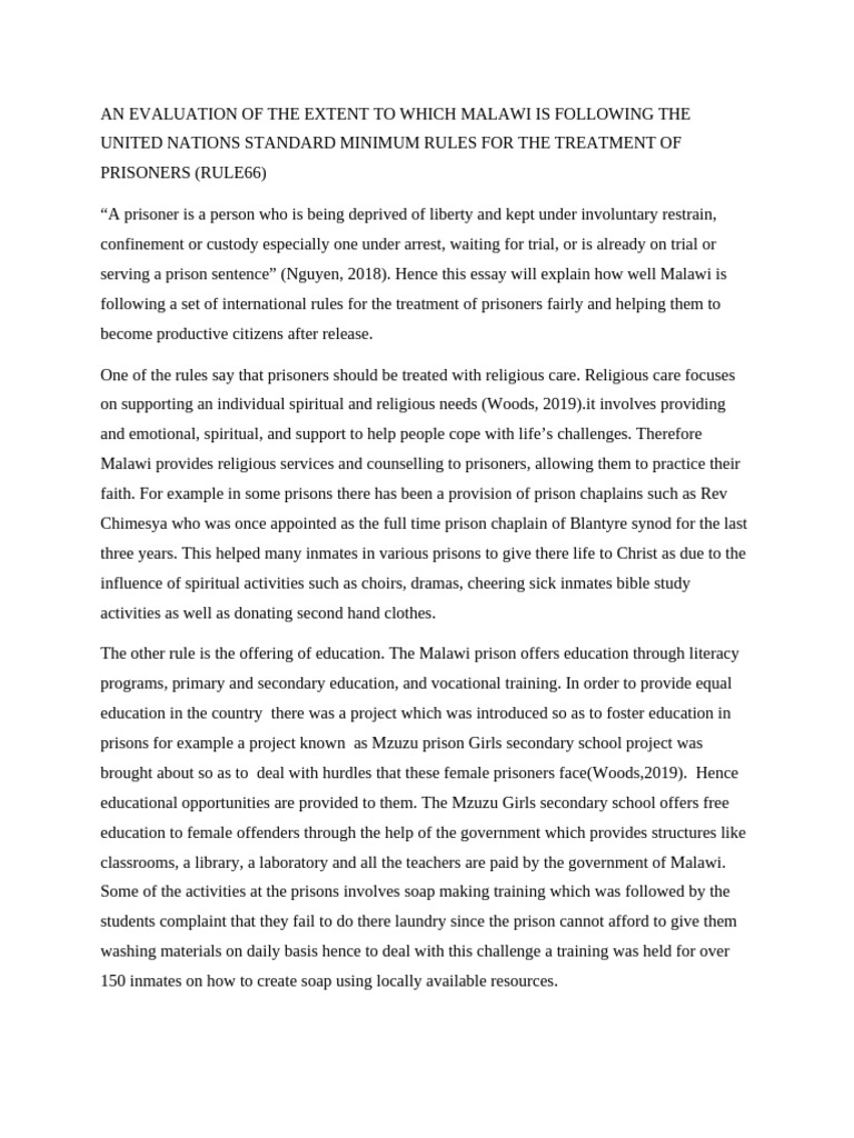 An Evaluation of The Extent To Which Malawi Is Following The United ...