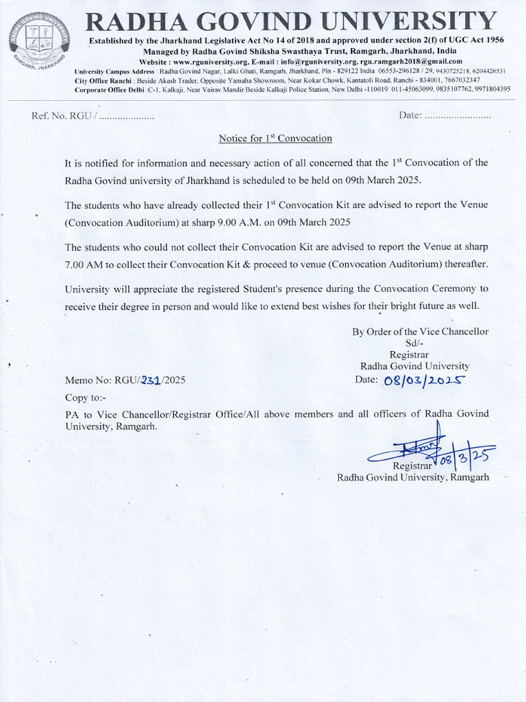 Notice - 1st Convocation | PDF