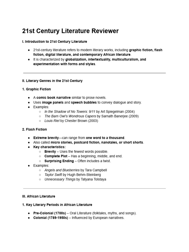 21st Century Literature Reviewer | PDF | Narration | Writing