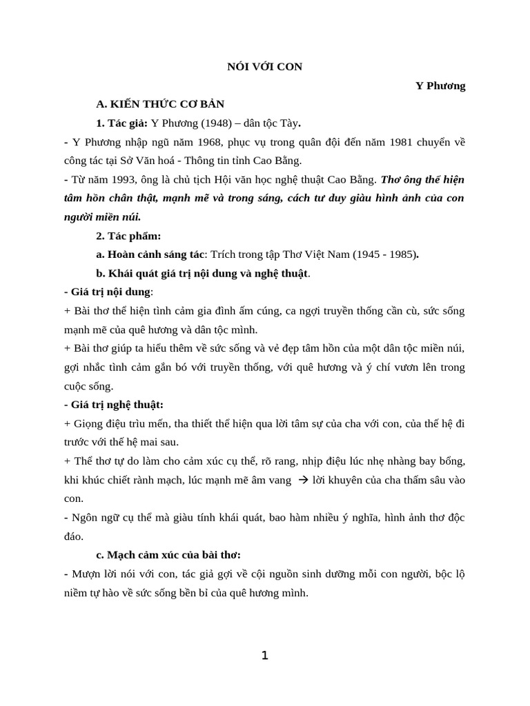 NÓI VỚI CON - Y Phương | PDF