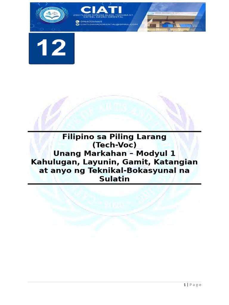 Filipino Sa Piling Larang - Tech-Voc Modyul 1 | PDF